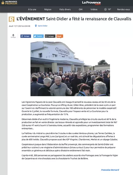 Article La Provence | Actualités | Clauvallis - Les Vignerons Paysans
